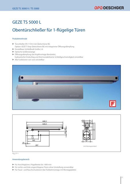 GEZE TS 5000 L Obentürschließer für 1-flügelige Türen