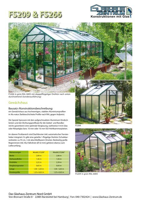 Gewächshaus FS209 + FS266 + FS311 + FS311H - Glashaus ...