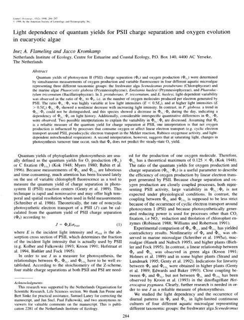 FLAMELING, INEZ A., AND JACCO KROMKAMP. Light ... - ASLO