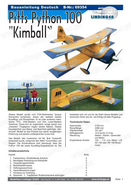 Bauanleitung Pitts Python 100 cc B-Nr.: 69354 - Modellbau ...
