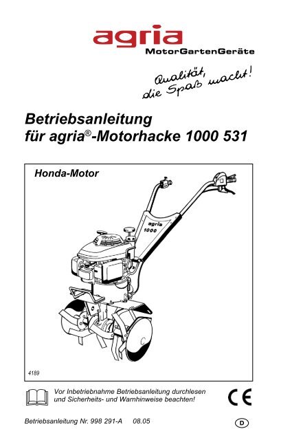 Betriebsanleitung für agria®-Motorhacke 1000 531