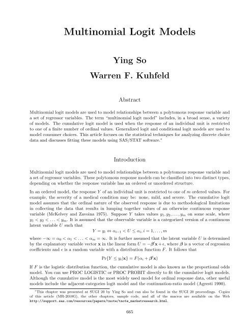 Multinomial Logit Models - SAS