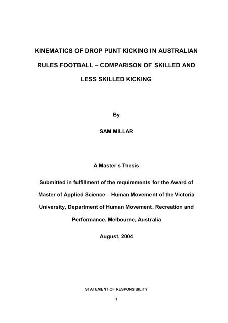 kinematics of drop punt kicking in australian rules football - Victoria ...