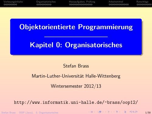 Objektorientierte Programmierung, Kapitel 0: Organisatorisches
