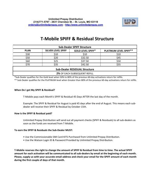 T-Mobile SPIFF & Residual Structure - Unlimited Prepay Distribution ...