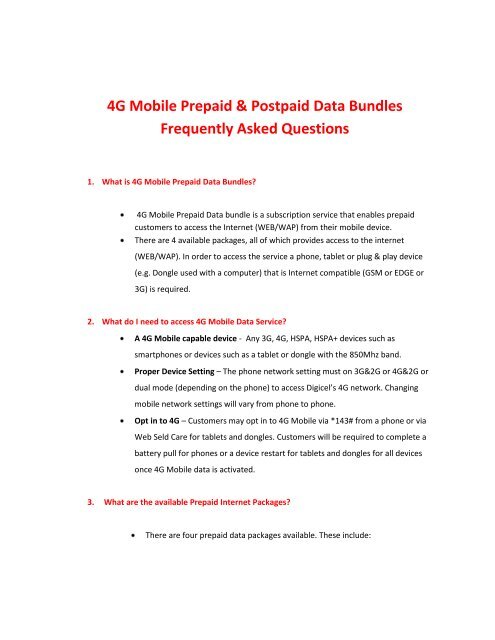 4G Mobile Prepaid & Postpaid Data Bundles ... - Digicel Jamaica