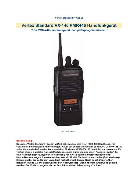 Vertex Standard VX-146 PMR446 Handfunkgerät - Thiecom