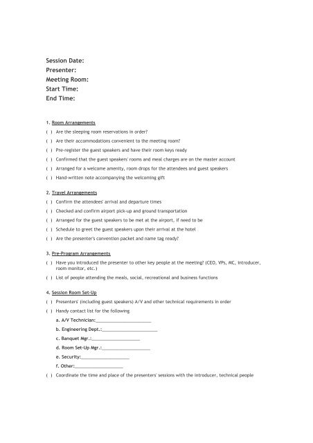 Session Date: Presenter: Meeting Room: Start Time: End Time: