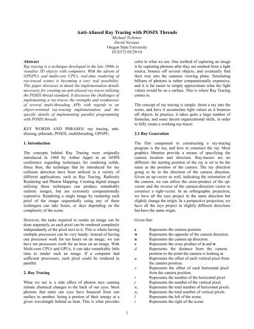 Anti-Aliased Ray Tracing with POSIX Threads - Oregon State ...