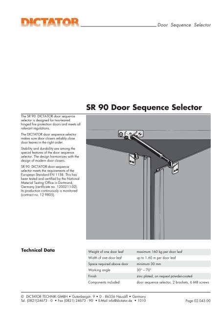 SR 90 Door Sequence Selector - Dictator