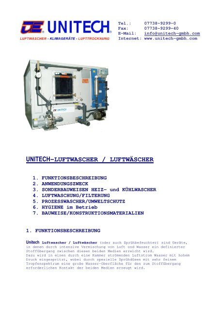 UNITECH-LUFTWASCHER / LUFTWÄSCHER - Unitech GmbH