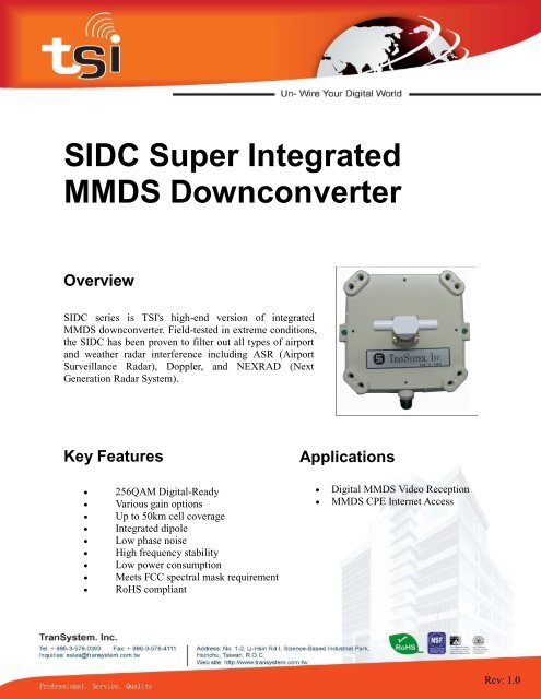 SIDC Super Integrated MMDS Downconverter Overview