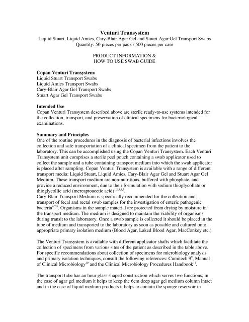 Venturi Transystem - Copan Diagnostics