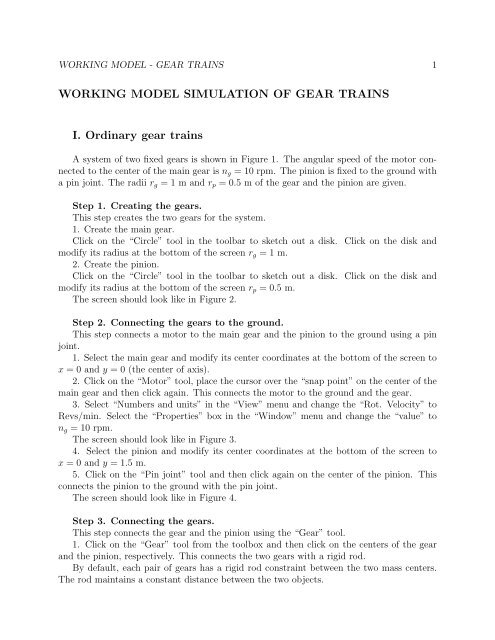 WORKING MODEL SIMULATION OF GEAR TRAINS I. Ordinary gear ...