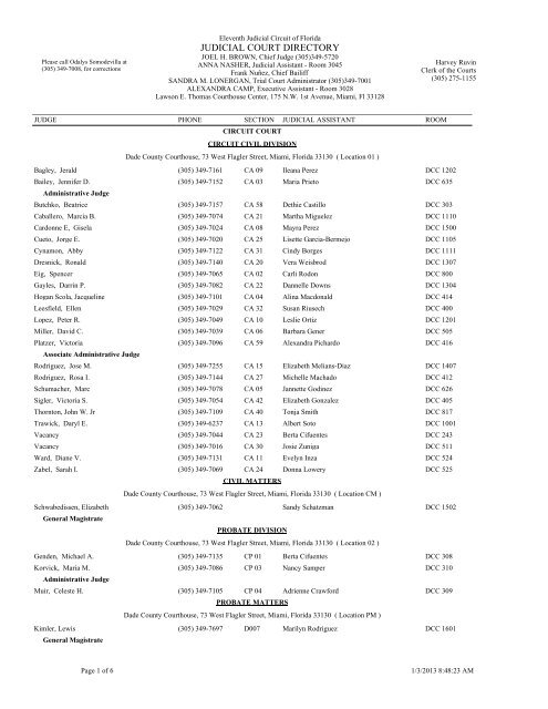 JUDICIAL COURT DIRECTORY - Eleventh Judicial Circuit of Florida JUDICIAL COURT DIRECTORY - Eleventh Judicial Circuit of Florida