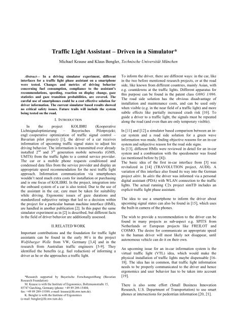 Traffic Light Assistant – Driven in a Simulator*