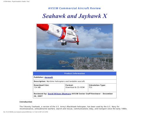 Seahawk and Jayhawk X - Front Page - AVSIM