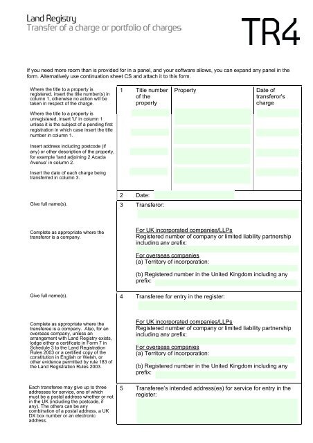 Form TR4 - effective 1 October 2009 - Land Registry