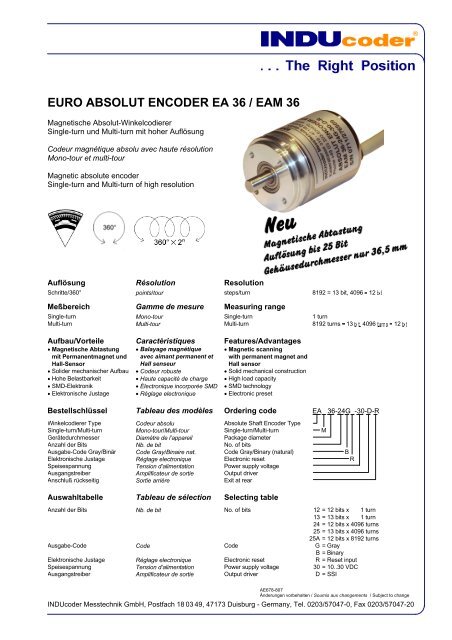 euro absolut encoder ea 36 / eam 36 - INDUcoder Messtechnik GmbH