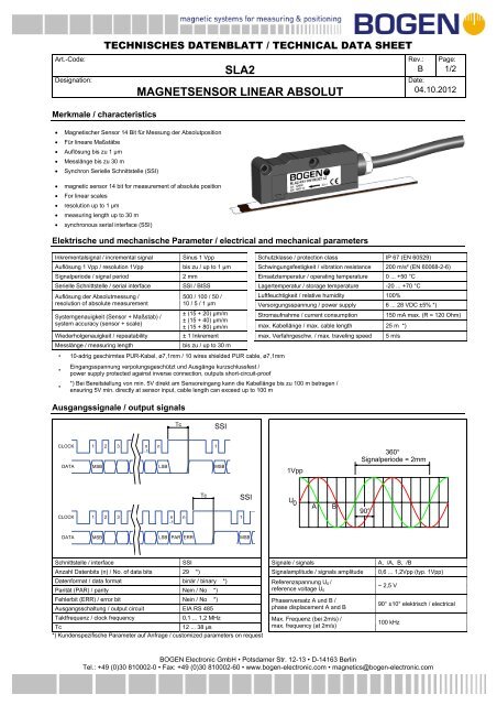 SLA2 MAGNETSENSOR LINEAR ABSOLUT - Bogen Electronic