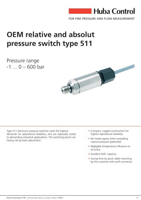 OEM relative and absolut pressure switch type 511 - Huba Control