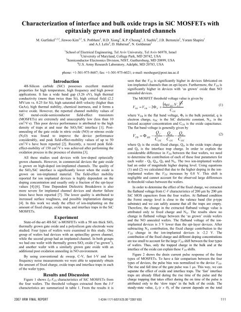 Characterization of interface and bulk oxide traps in SiC MOSFETs ...