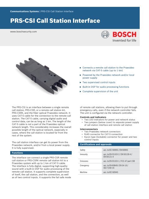 PRS‑CSI Call Station Interface