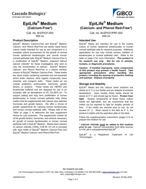Cascade BiologicsTM EpiLife Medium EpiLife Medium - Invitrogen