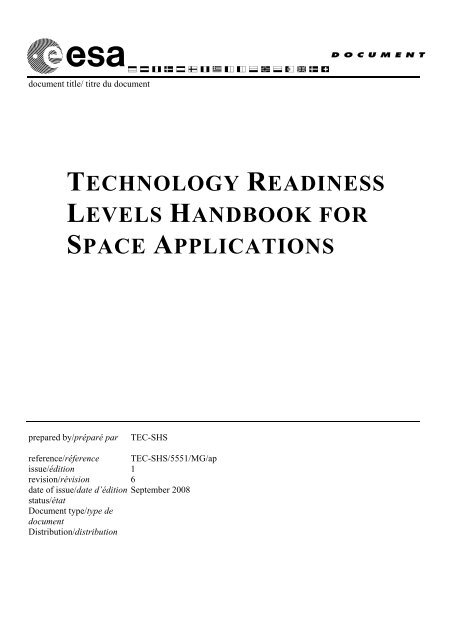 Technology Readiness Levels Handbook for Space Applications