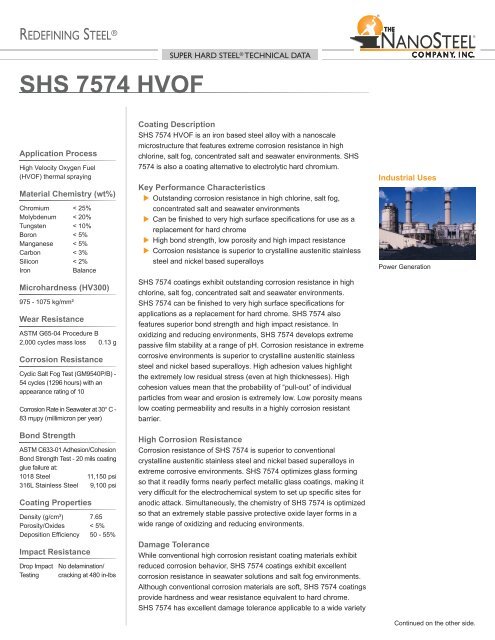 SHS 7574 HVOF - NanoSteel
