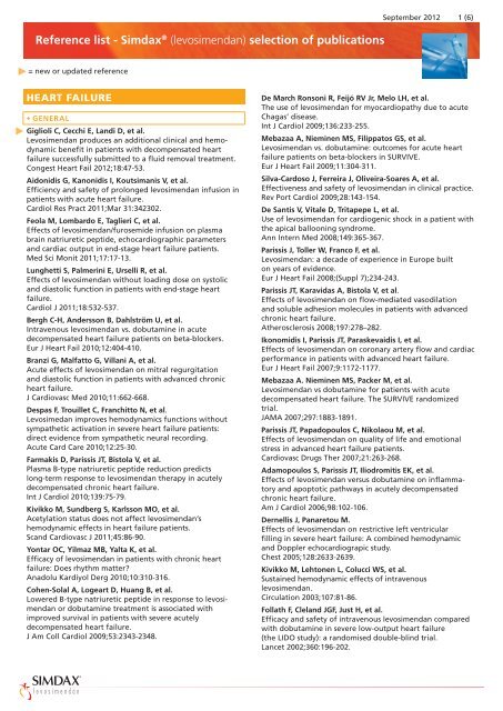 Reference list - Simdax® (levosimendan) selection ... - Orion Pharma