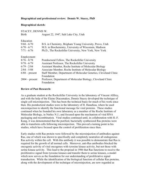 Biographical Sketch: - Cleveland Clinic Lerner Research Institute