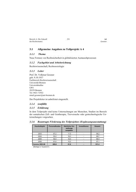 Projektantrag 2003-2006 - Sfb 597 - Universität Bremen