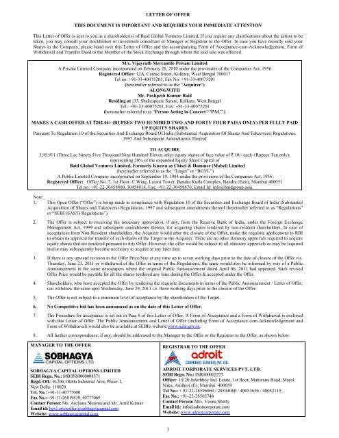 Letter of offer -PDF - Securities and Exchange Board of India