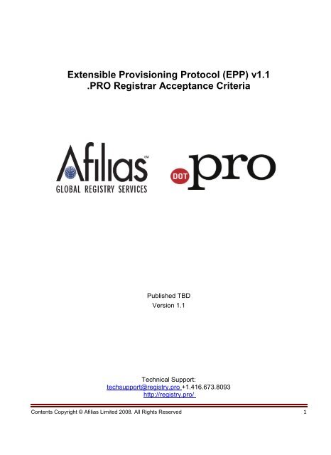 (EPP) v1.1 .PRO Registrar Acceptance Criteria