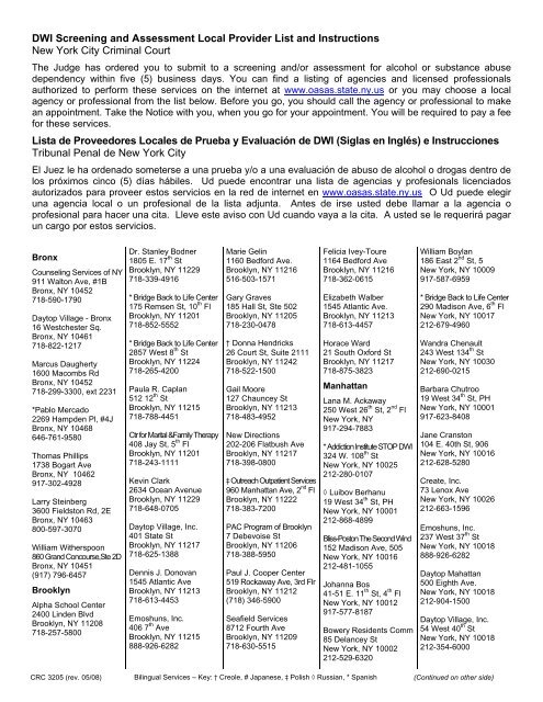 DWI Screening and Assessment Local Provider List and ... - Kccba.org