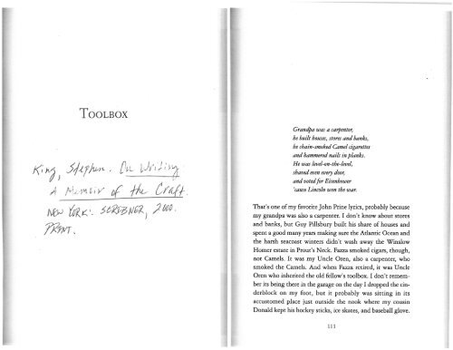 Toolbox by Stephen King.pdf - TE 601: The Writer's Journey 2011