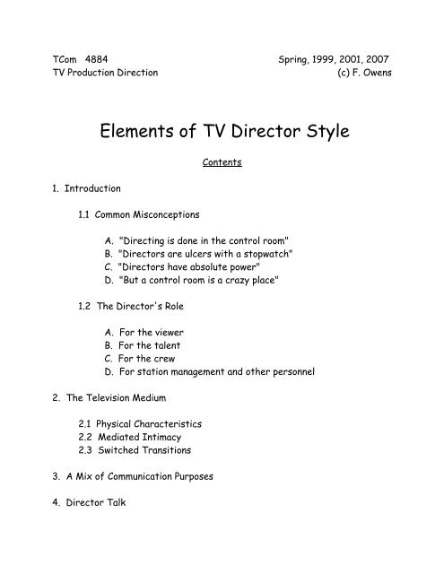 Elements of TV Director Style
