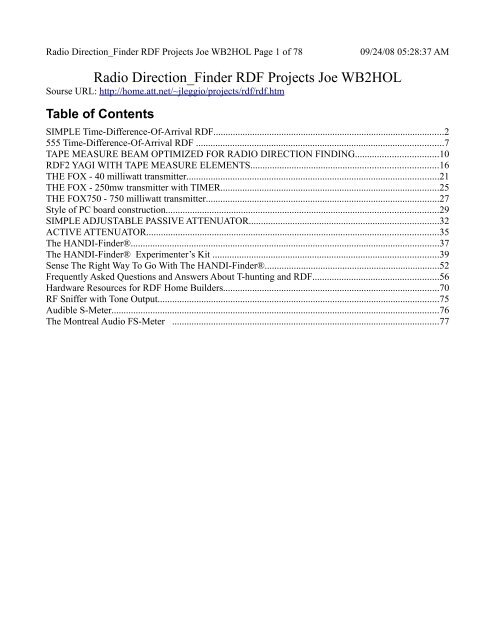 Radio Direction_Finder RDF Projects Joe WB2HOL