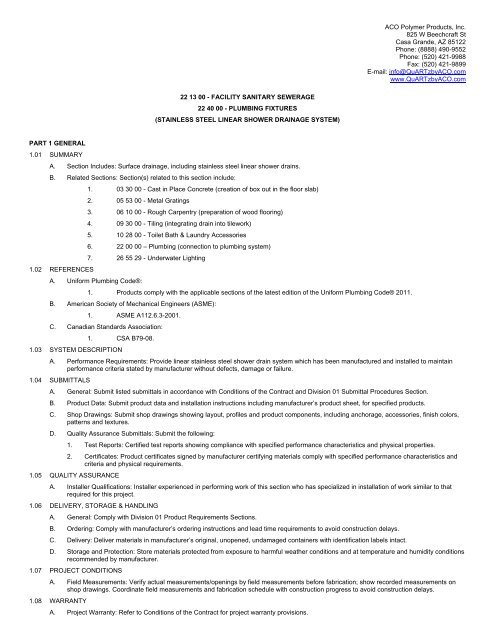 3-Part Specification - QuARTz by ACO