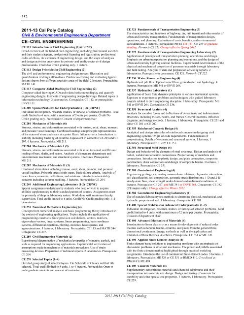 CE - Civil Engineering Courses, 2011-13 Cal Poly Catalog