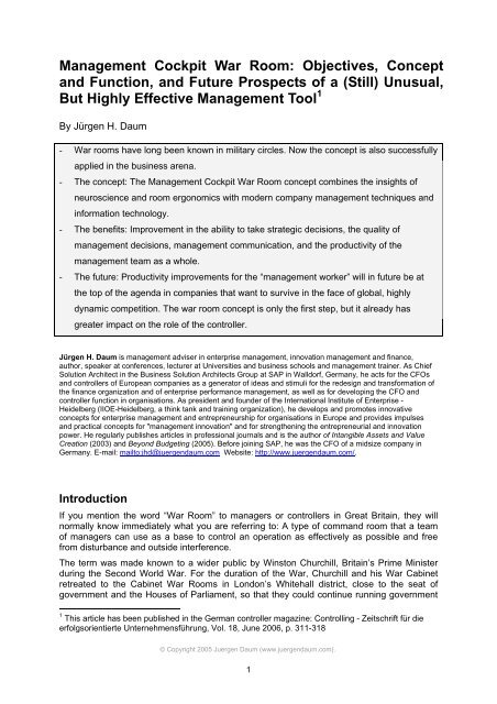 Management Cockpit War Room: Objectives, Concept and Function ...