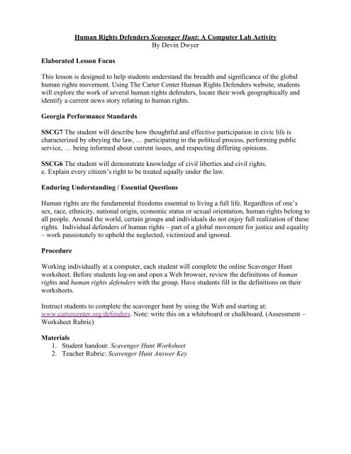 Human Rights Defenders Scavenger Hunt: A Computer Lab Activity ...