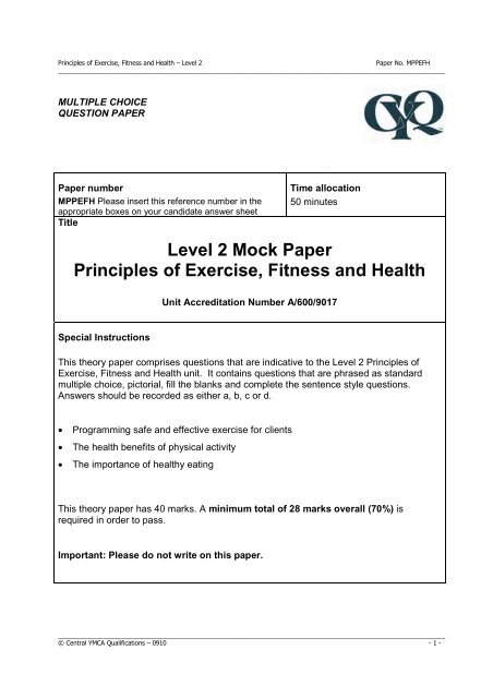Level 2 Mock Paper Principles of Exercise, Fitness and ... - bpm active