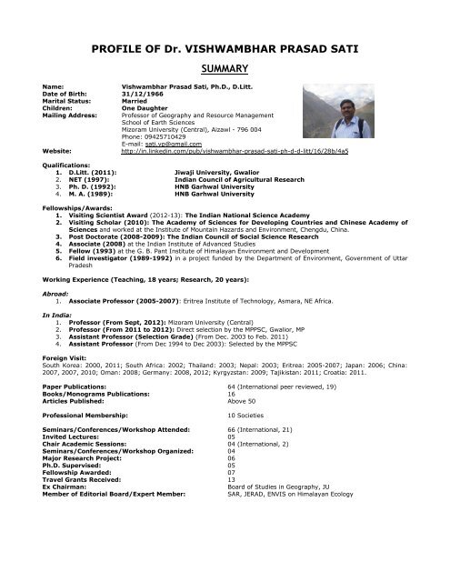 Vishwambhar Prasad Sati - Mizoram University