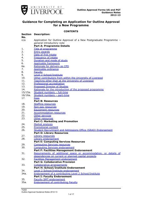 Guidance Notes for Outline Approval Form - University of Liverpool