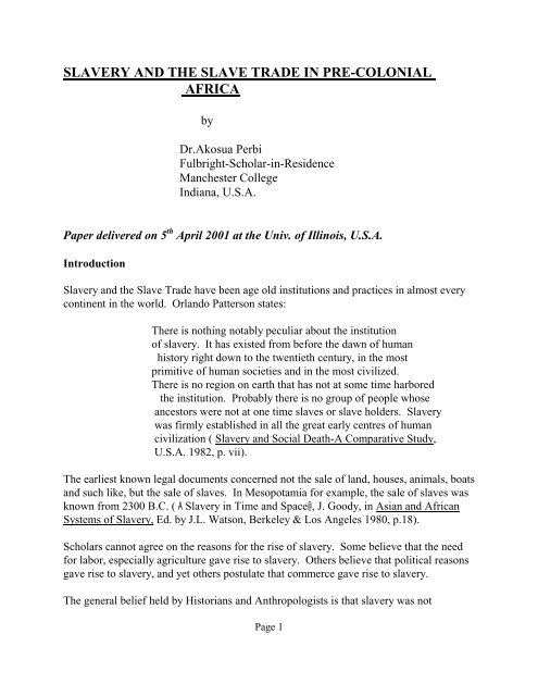 slavery and the slave trade in pre-colonial africa - Latin American ...