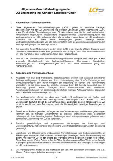 Unsere AGB - BEI LCI ENGINEERING