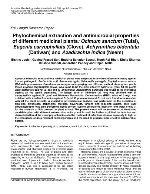 Phytochemical extraction and antimicrobial properties of different ...