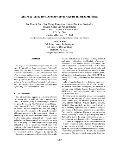 An Ipsecbased Host Architecture For Secure Internet Multicast